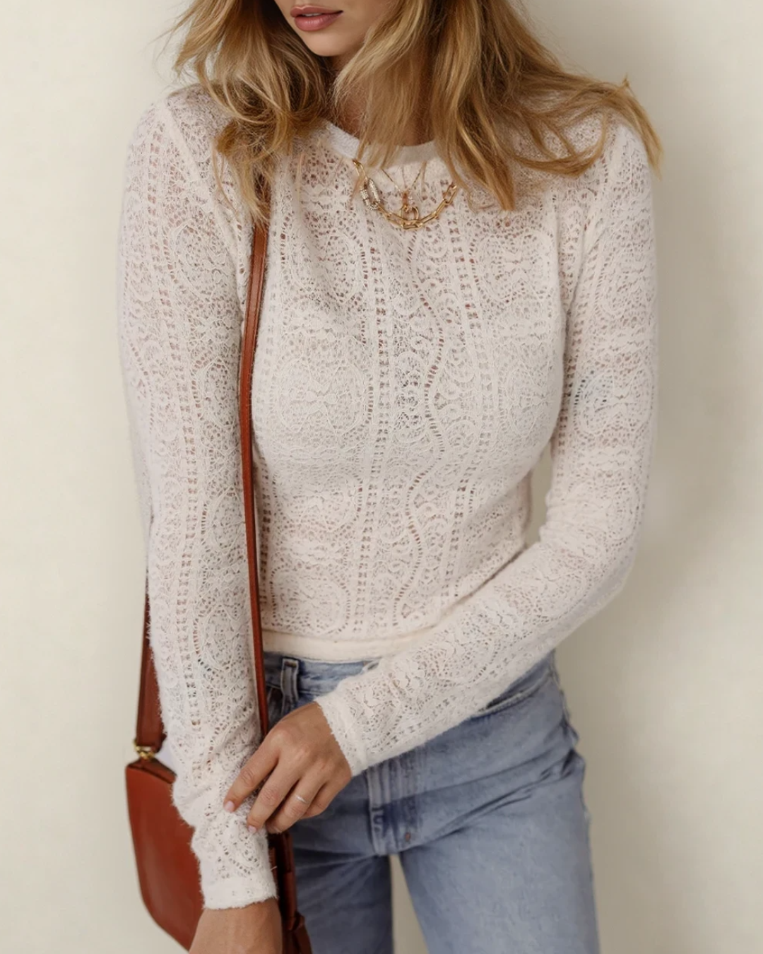 Juliette Semi Sheer Lace Long Sleeve Cropped Top - Jet Stream | Dropsh ...